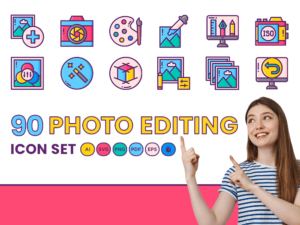 90 Photo Editing Icon Set - Flat Icons