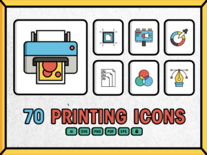 70 Printing Office Icon Set - Flat Icons