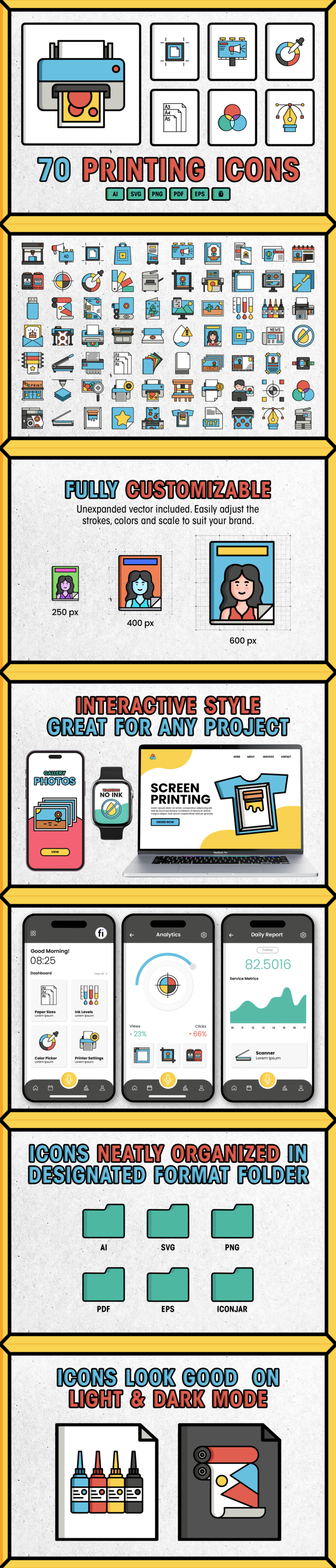70 Printing Office Icon Set - Flat Icons