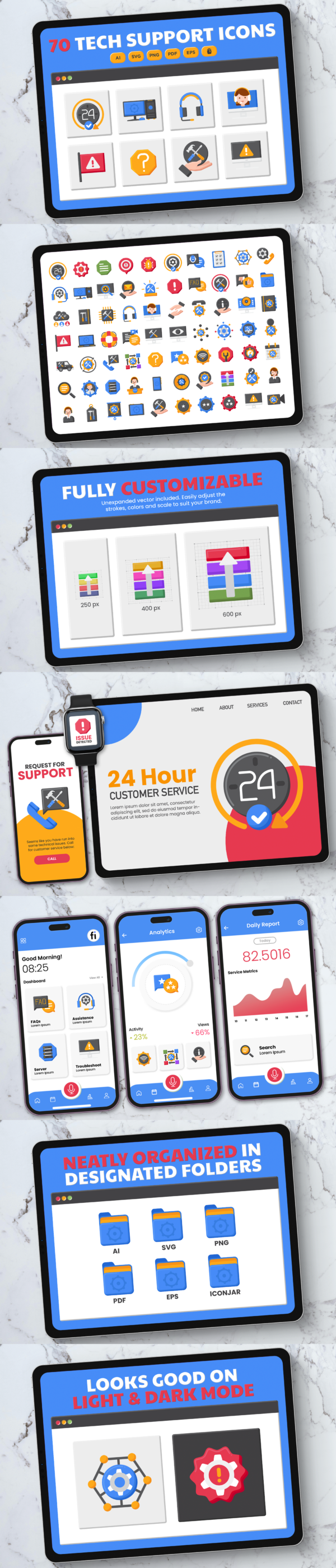 70 Technical Assistance Icon Set - Flat Icons