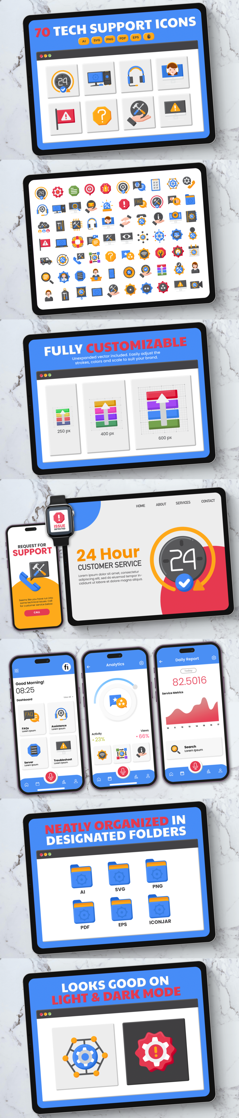 70 Technical Assistance Icon Set - Flat Icons