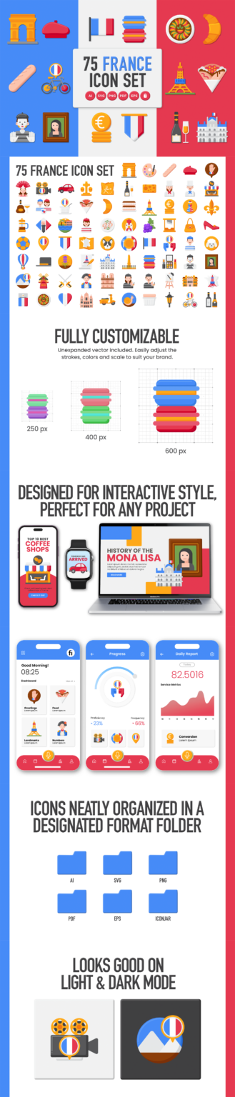 75 France and French Culture Icon Set - Flat Icons