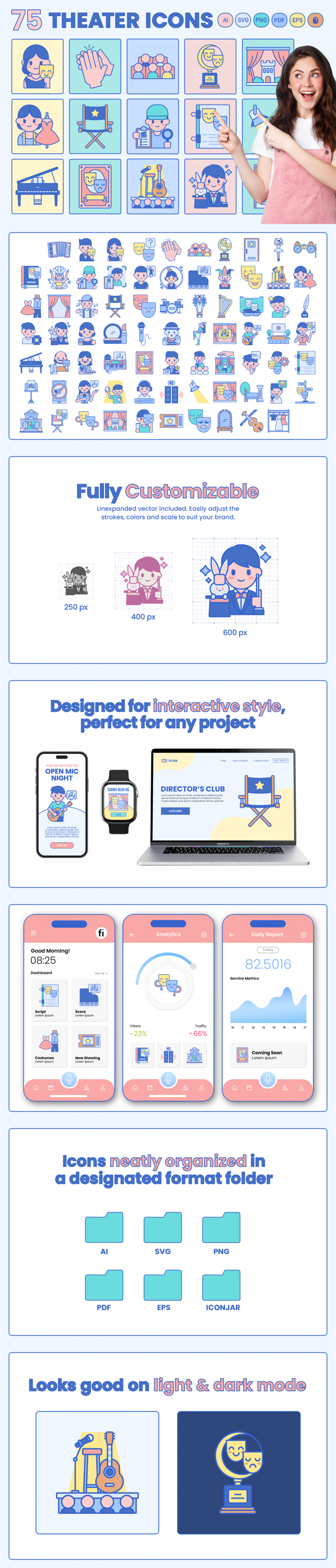 75 Stage Icon Set - Flat Icons