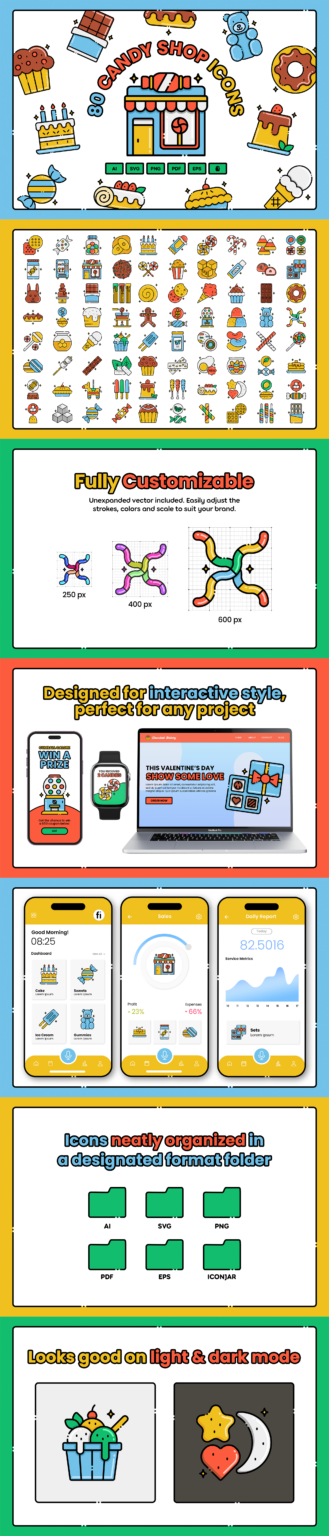 80 Candy Store Icon Set - Flat Icons