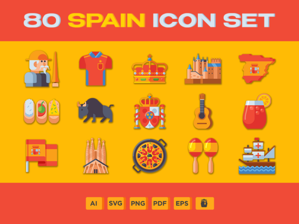 80 Spain Icon Set - Flat Icons