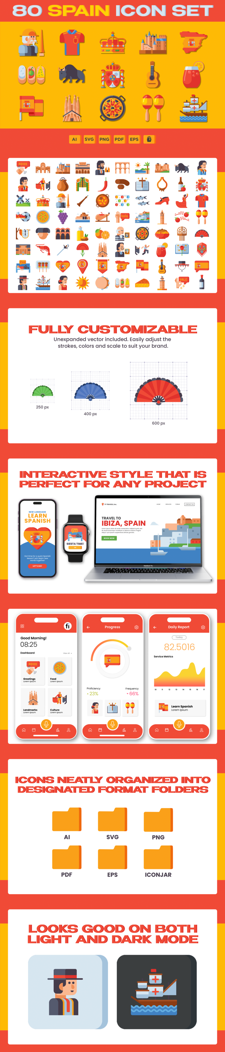 80 Spain Icon Set - Flat Icons