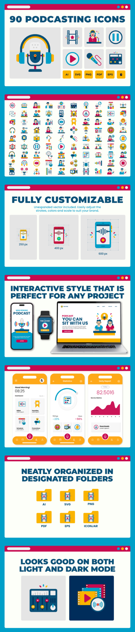 90 Podcast Icon Set - Flat Icons