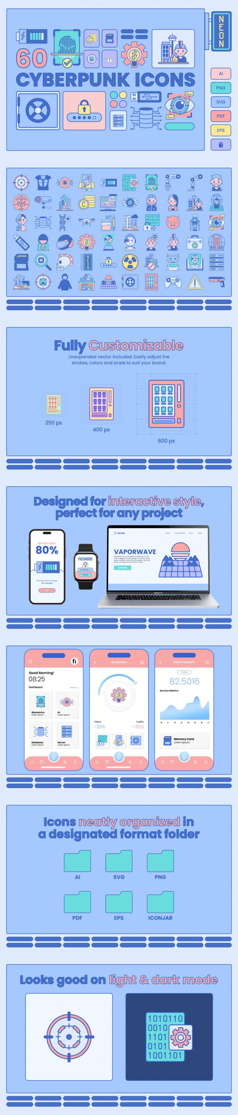 60 Dystopian Icon Set - Flat Icons