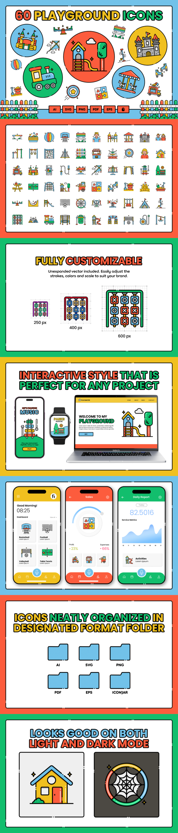 60 Play Area Icon Set - Flat Icons