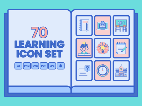 70 Study Icon Set - Flat Icons