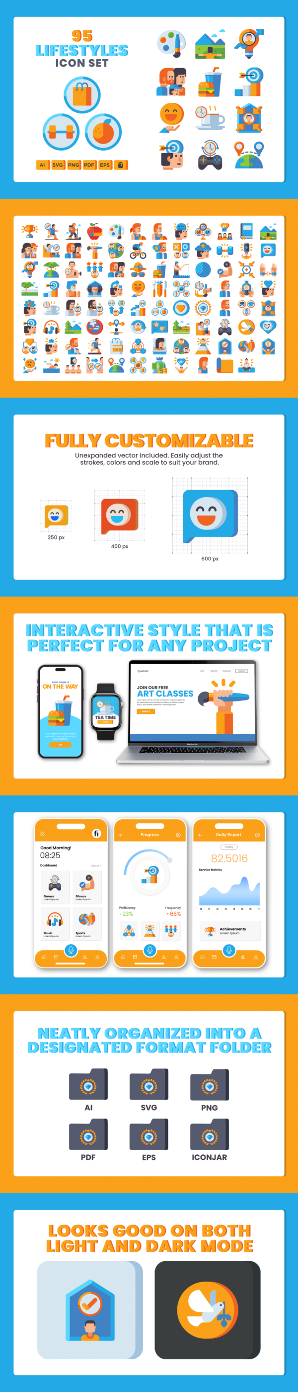 95 Daily Habits Icon Set - Flat Icons