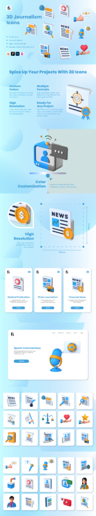 3D Journalism Icon Set - Flat Icons