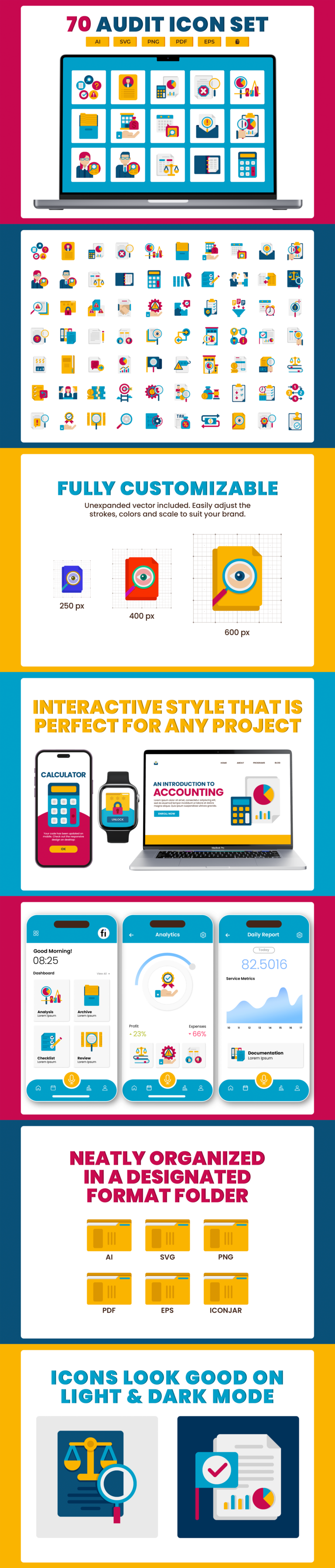 70 Account Review Icon Set - Flat Icons
