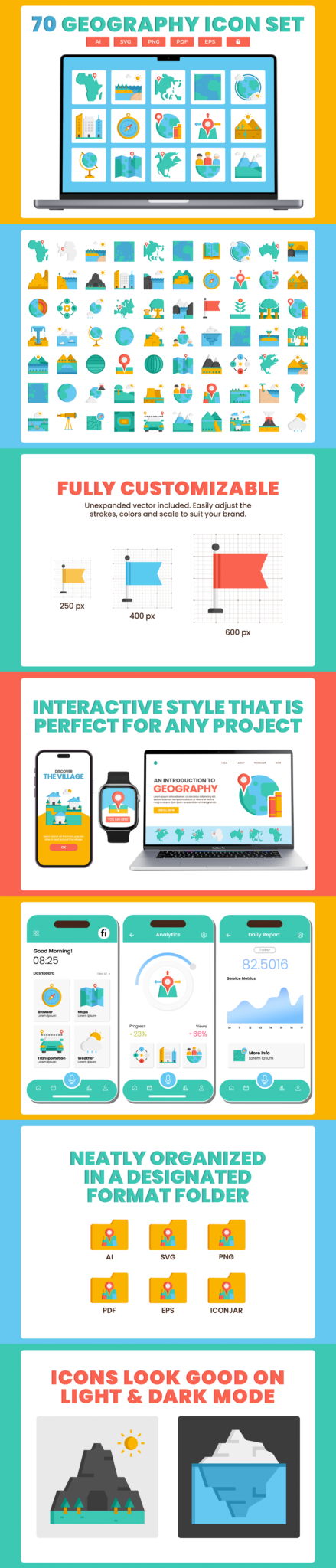 70 Earth Science Icon Set - Flat Icons