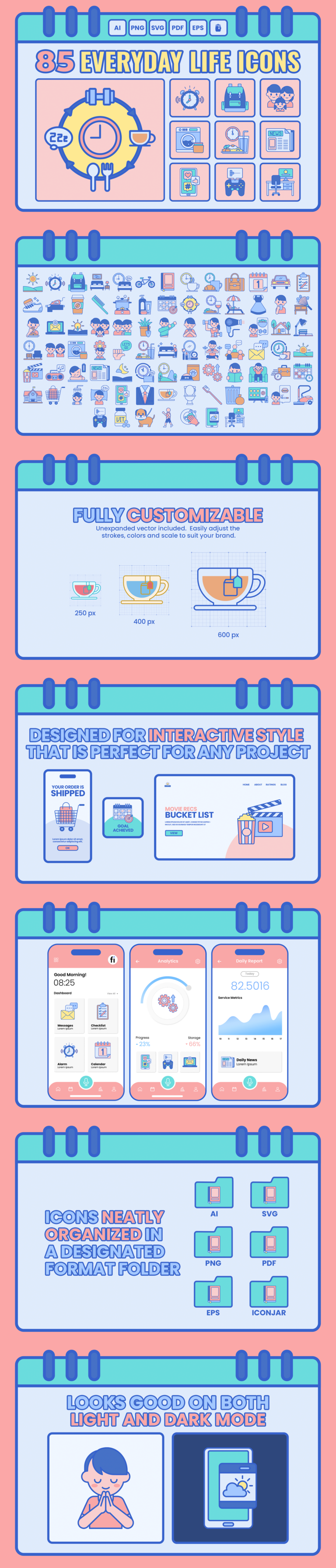 85 Everyday Routine Icon Set - Flat Icons