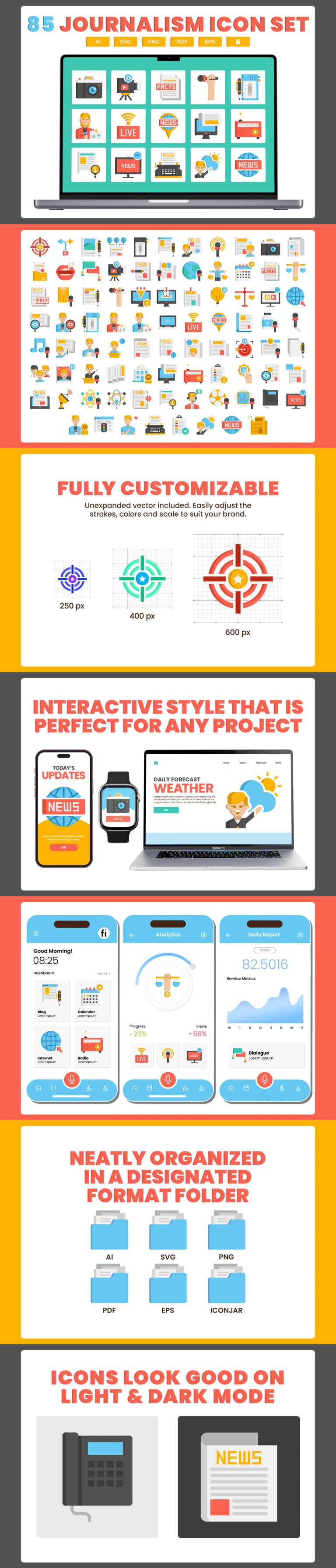 85 Reporting Icon Set - Flat Icons