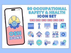 90 Occupational Safety and Health (OSH) Icon Set - Flat Icons
