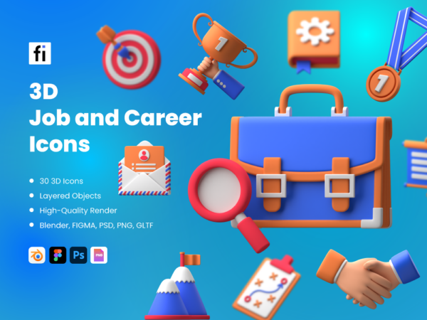3D Job and Career Icon Set - Flat Icons