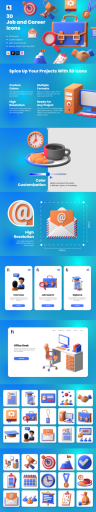 3D Job and Career Icon Set - Flat Icons
