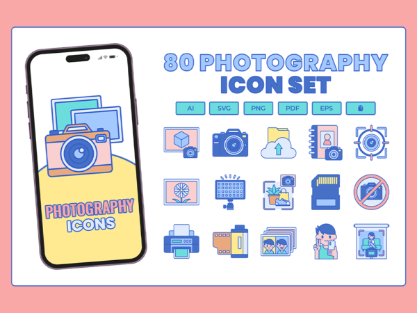80 Photo Icon Set - Flat Icons