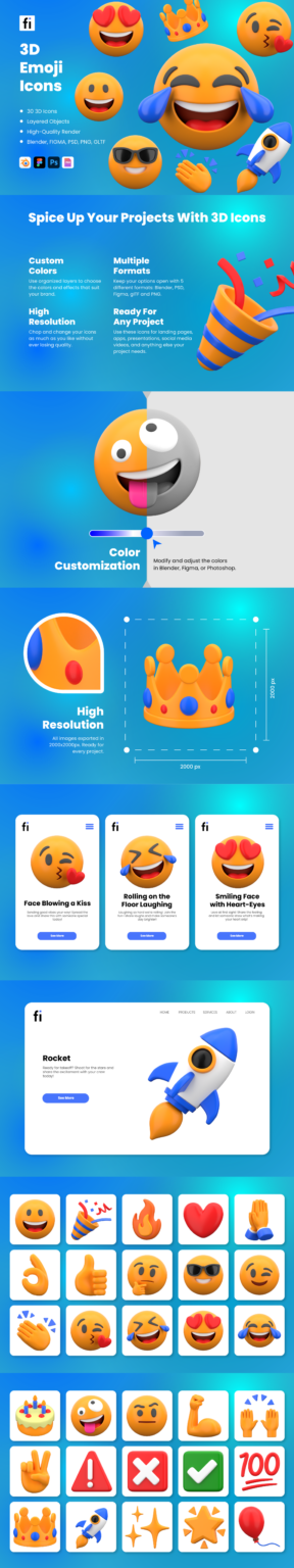 3D Emoji Icon Set - Flat Icons