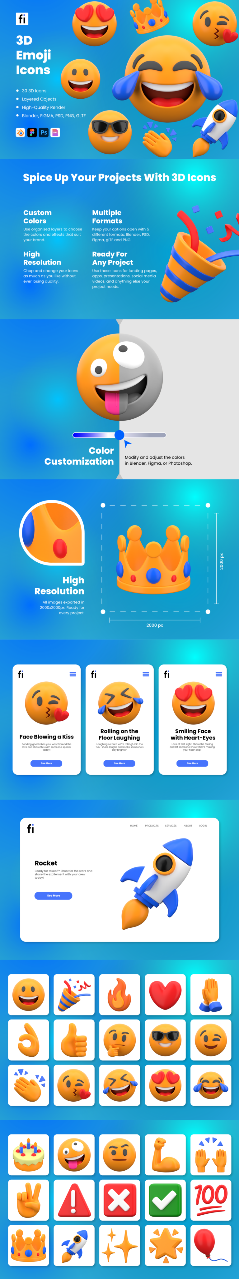 3D Emoji Icon Set - Flat Icons