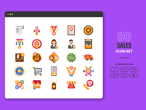 80 Selling Icon Set - Flat Icons