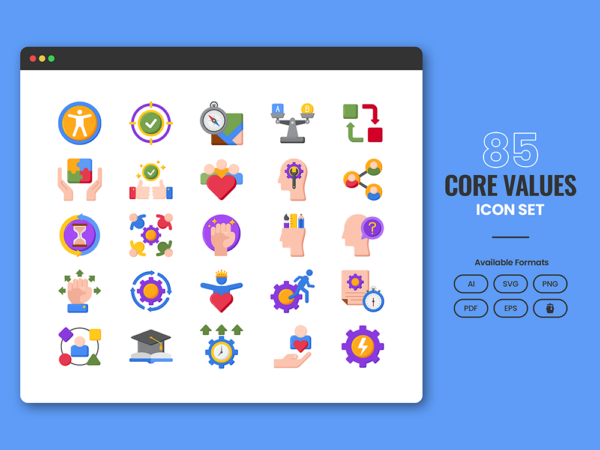 85 Principles and Standards Icon Set - Flat Icons