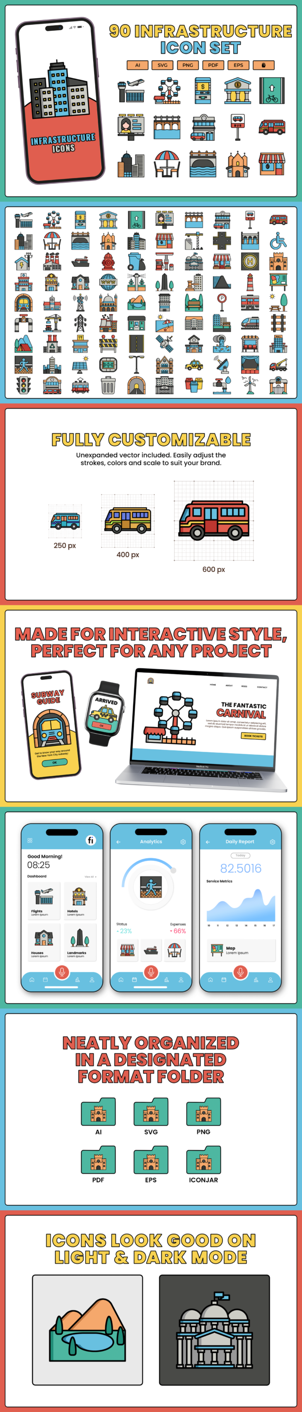 90 Infrastructure Systems Icon Set - Flat Icons