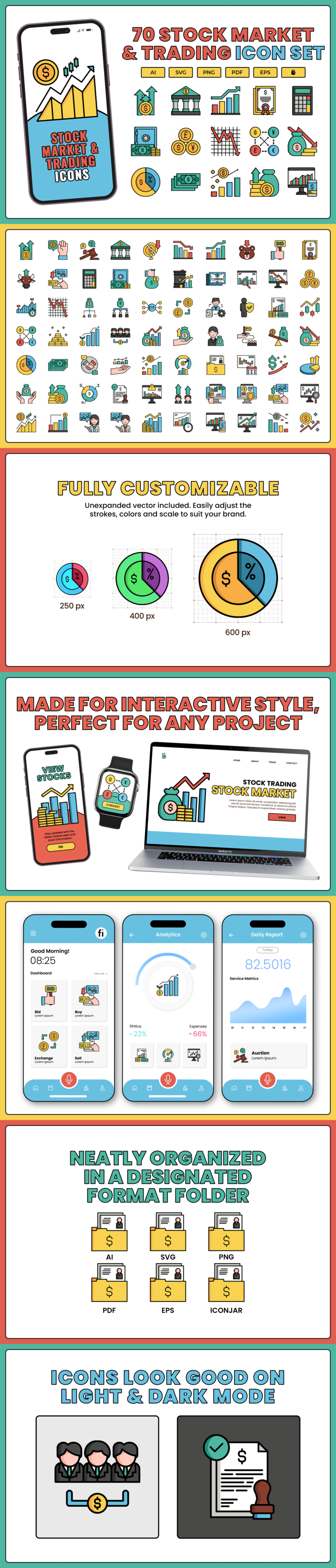 70 Equities Icon Set - Flat Icons