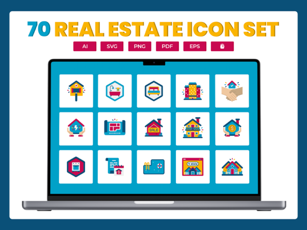 70 Property Icons Set - Flat Icons