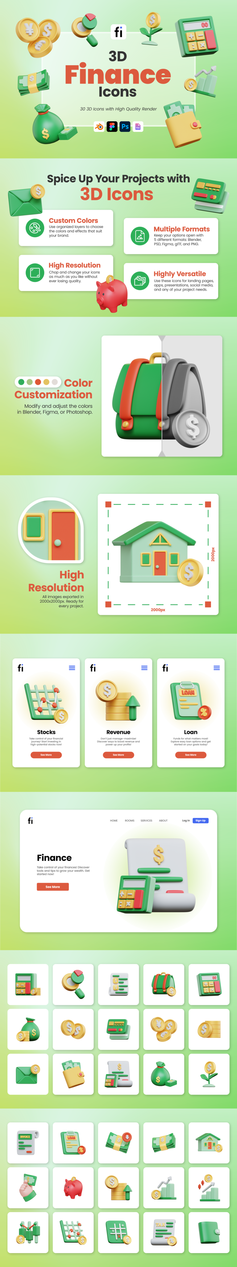 3D Finance Icon Set - Flat Icons
