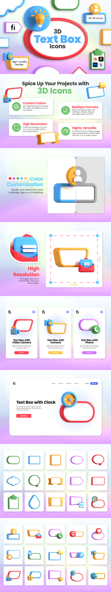 3D Text Box Icon Set - Flat Icons