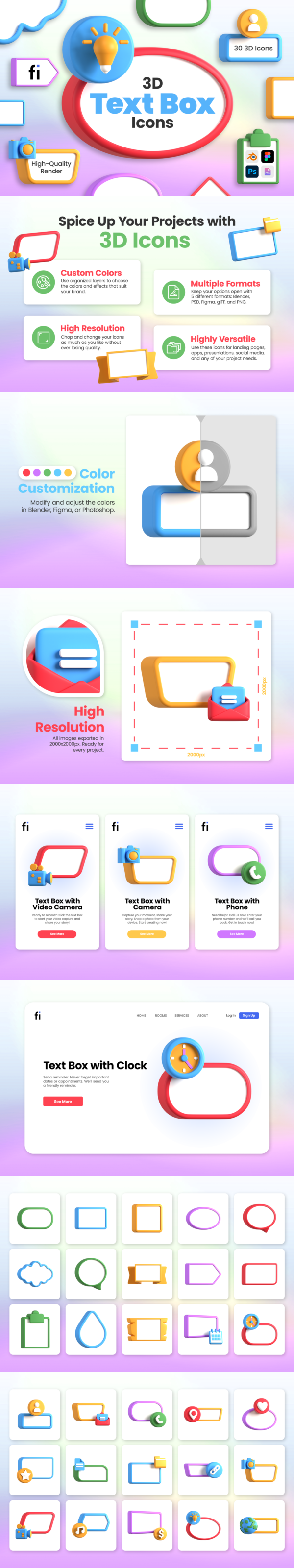 3D Text Box Icon Set - Flat Icons