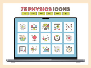 75 Physics Science Icon Set - Flat Icons