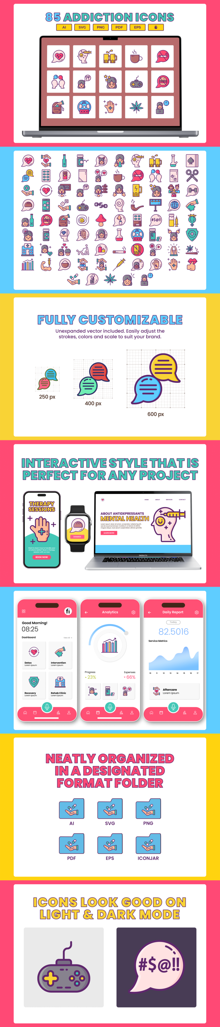 85 Dependency Icon Set - Flat Icons