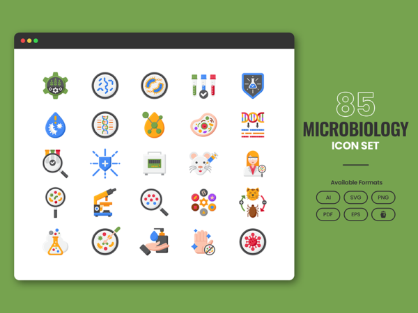 85 Microbes Icon Set - Flat Icons
