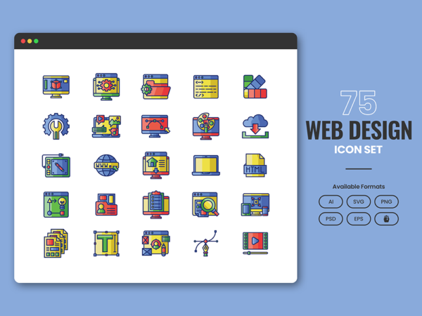 75 Frontend Design Icon Set - Flat Icons