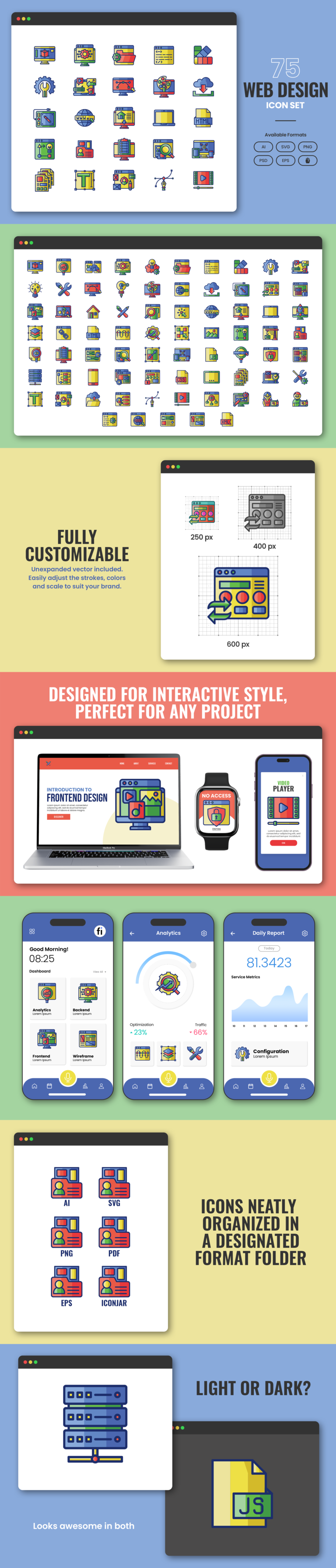 75 Frontend Design Icon Set - Flat Icons