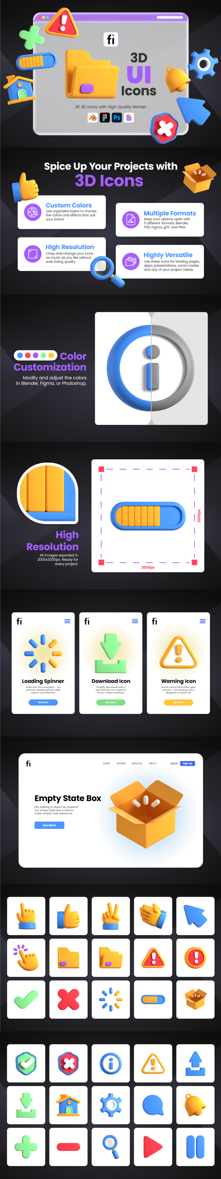 3D UI Icon Set - Flat Icons
