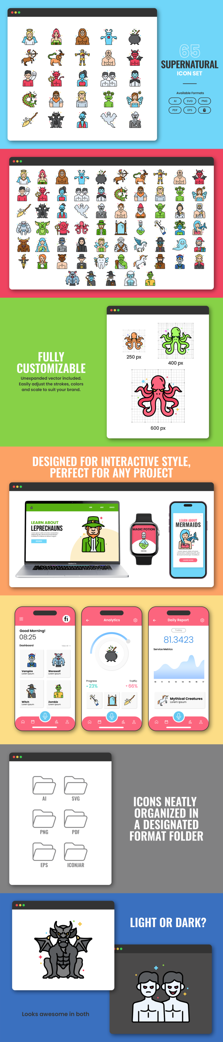 65 Paranormal Icon Set - Flat Icons