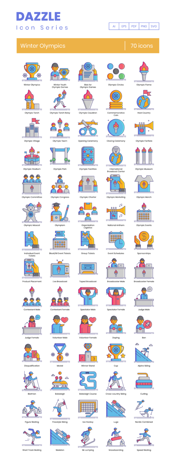 70 Winter Olympics Icon Set - Flat Icons