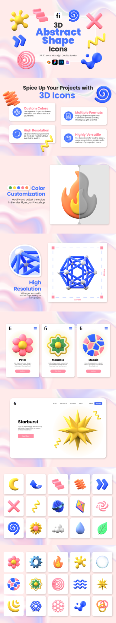 3D Abstract Shapes Icon Set - Flat Icons