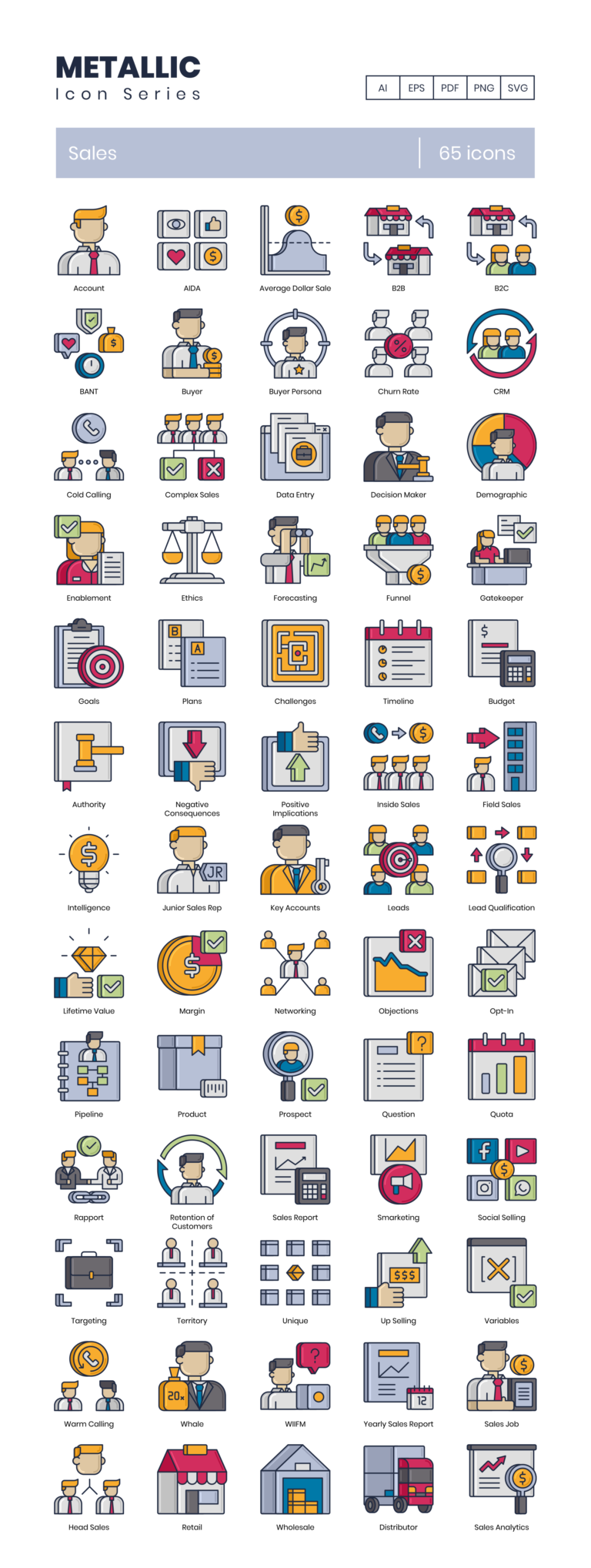 65 Selling and Trading Icon Set - Flat Icons