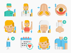 70 Plastic Surgery Icon Set - Flat Icons
