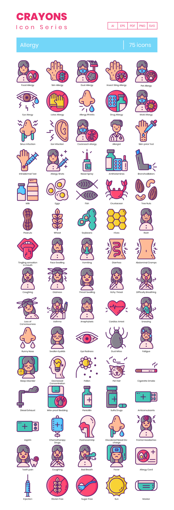 75 Hypersensitivity Icon Set - Flat Icons