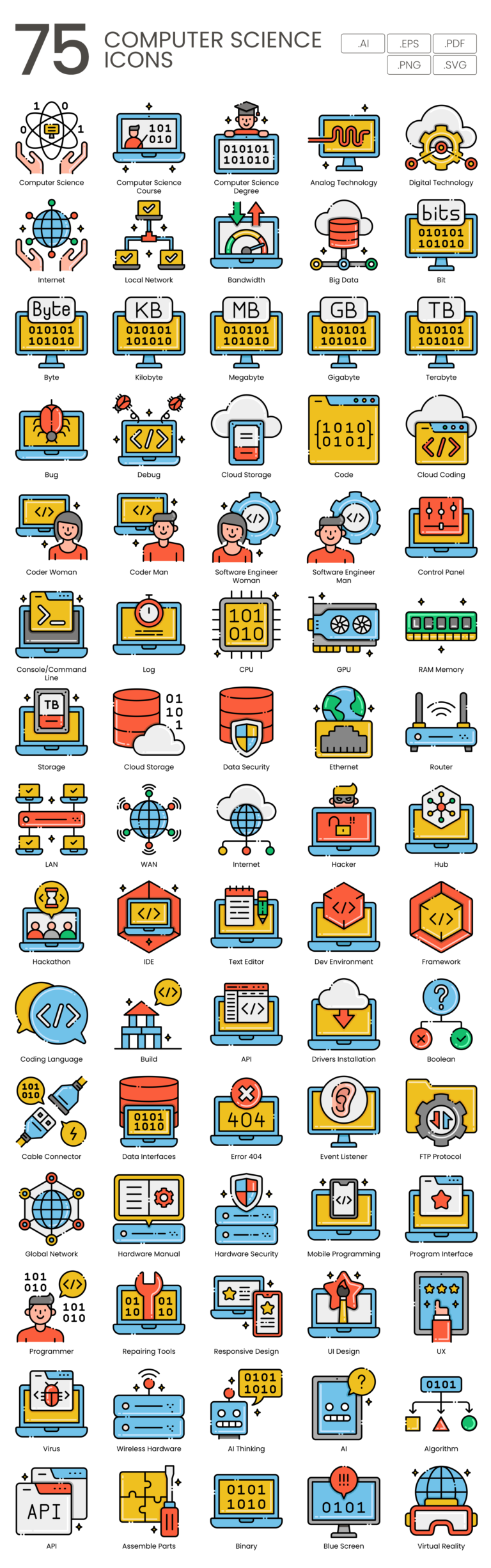 75 Software Engineering Icon Set - Flat Icons