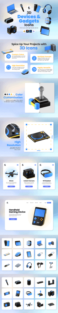 3D Devices and Gadgets Icon Set - Flat Icons