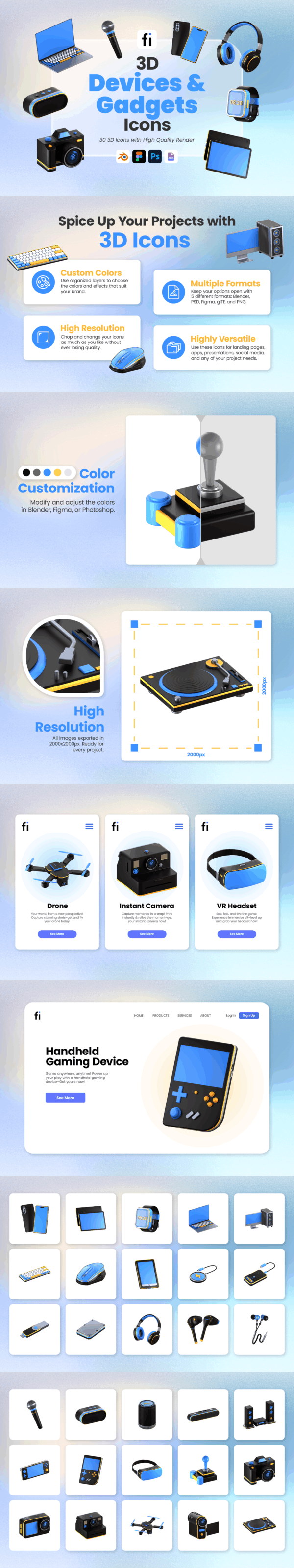 3D Devices and Gadgets Icon Set - Flat Icons