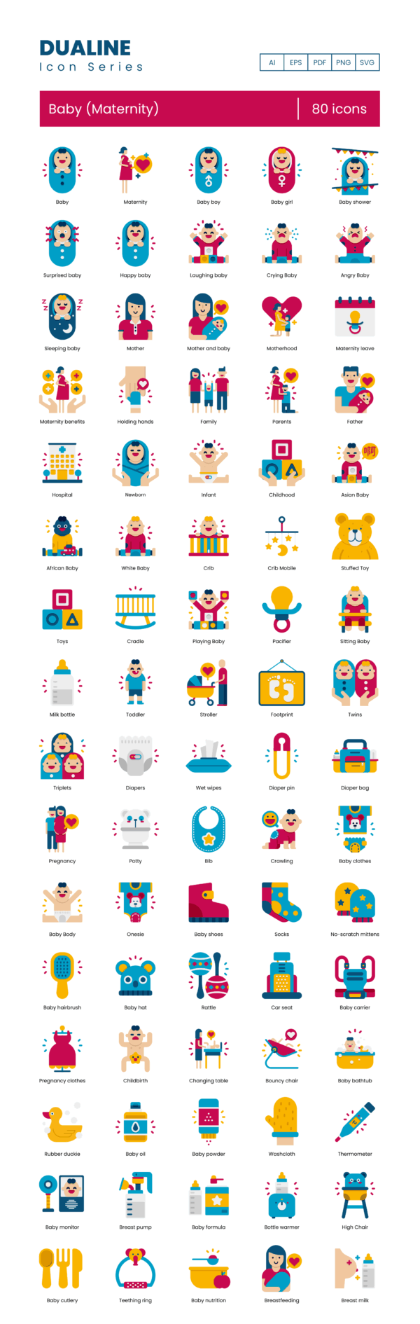 80 Infant Care Icon Set - Flat Icons